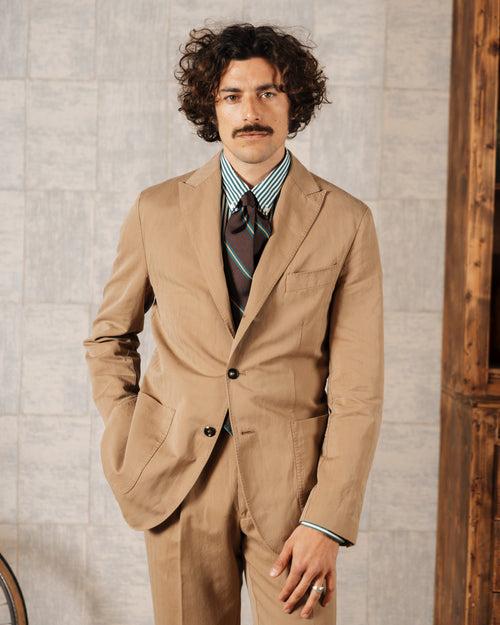 Beige summer cotton-linen jacket, Made in Italy | Velasca