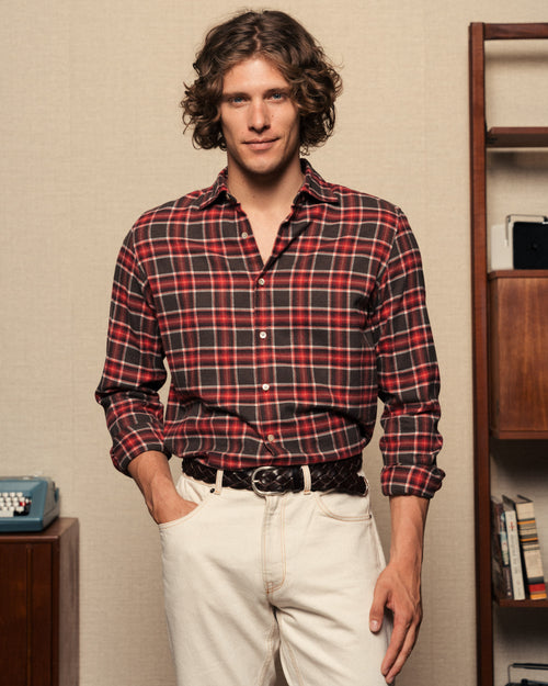 Red country-style checked flannel shirt, Made in Italy | Velasca