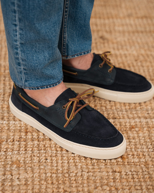 Velasca | Artisanal blue boat shoes with a sneaker-style sole