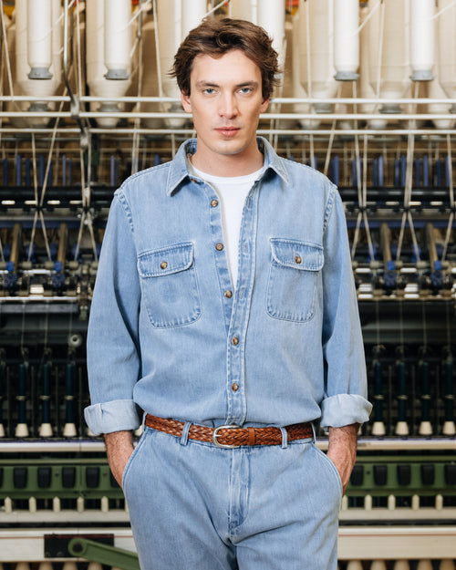 Velasca | Light-wash denim overshirt, made with Alberto Candiani