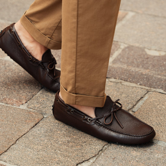 Men’s brown tumbled leather Moccasins | Velasca