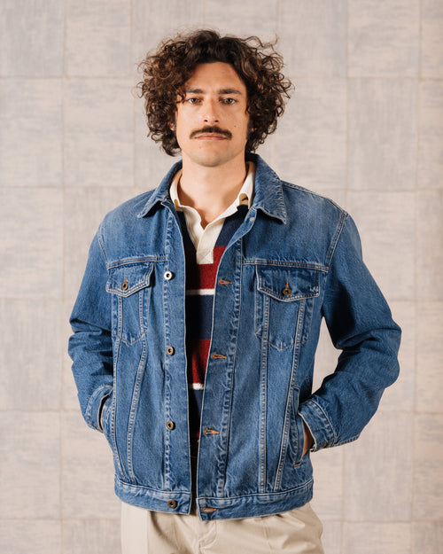 Medium wash denim jacket for men, Made in Italy | Velasca