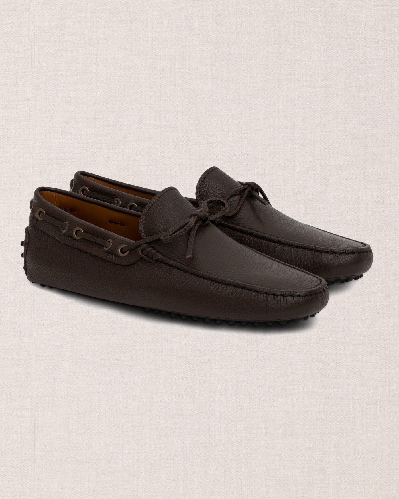 Men’s brown tumbled leather Moccasins | Velasca