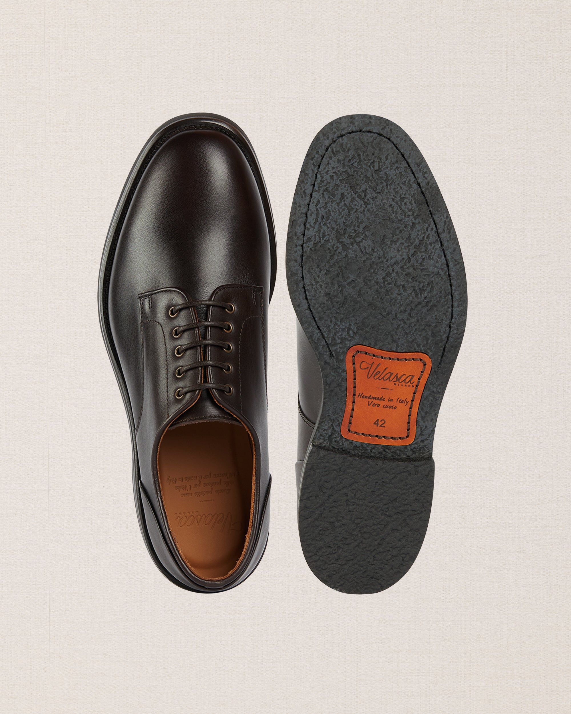 Classic brown antiqued real leather derby shoes | Velasca
