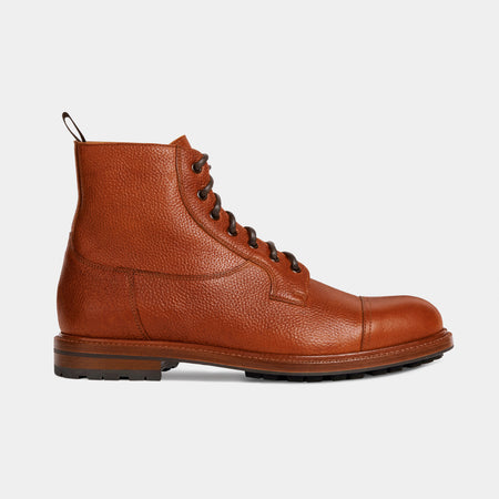 Cognac lace-up boot in hammered leather | Velasca