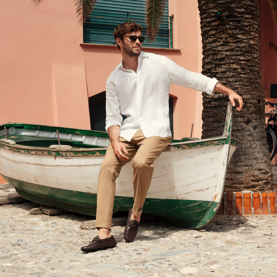 Men’s brown tumbled leather Moccasins | Velasca
